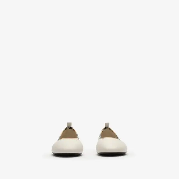Burberry Check Trim Leather Ballerinas - Sandy Beige