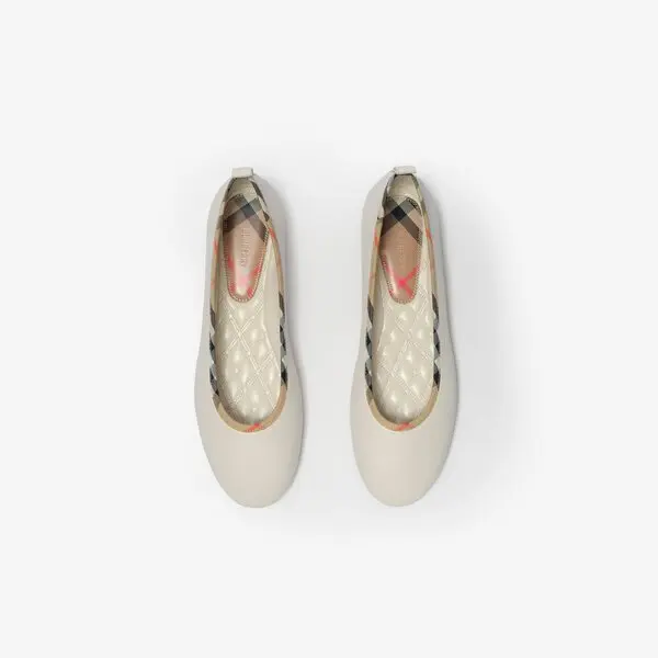 Burberry Check Trim Leather Ballerinas - Sandy Beige