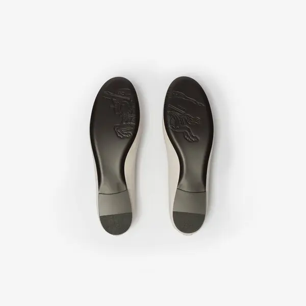 Burberry Check Trim Leather Ballerinas - Sandy Beige