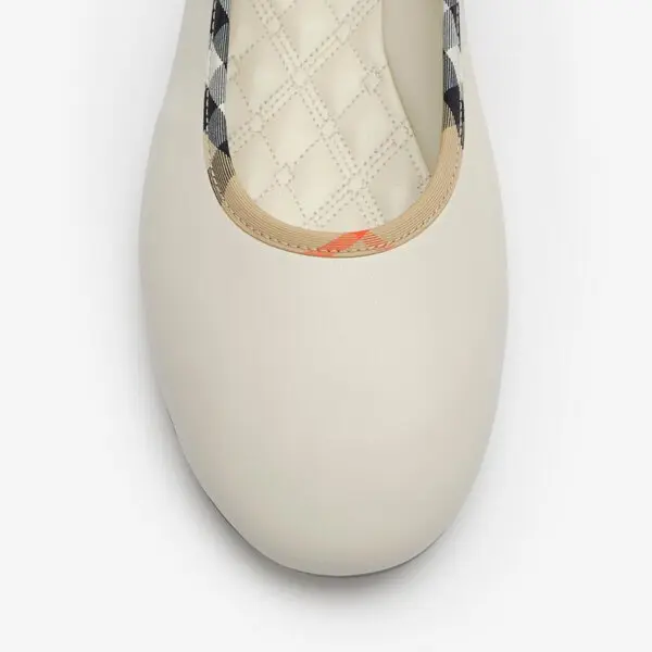 Burberry Check Trim Leather Ballerinas - Sandy Beige
