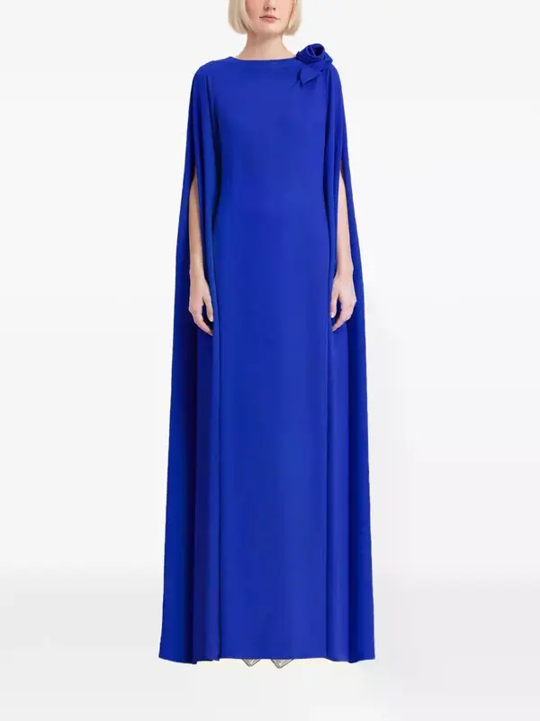 GEMY MAALOUF Royal Gown With Rose Detail Cape Sleeves - Blue