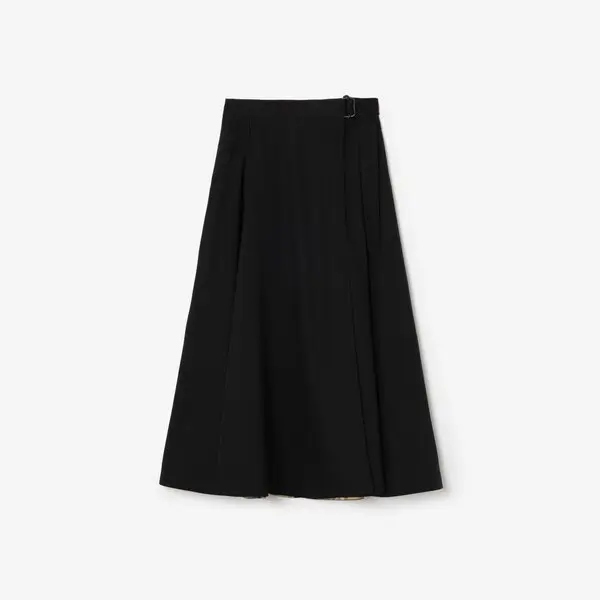 Burberry Wool Twill Midi Skirt - Black