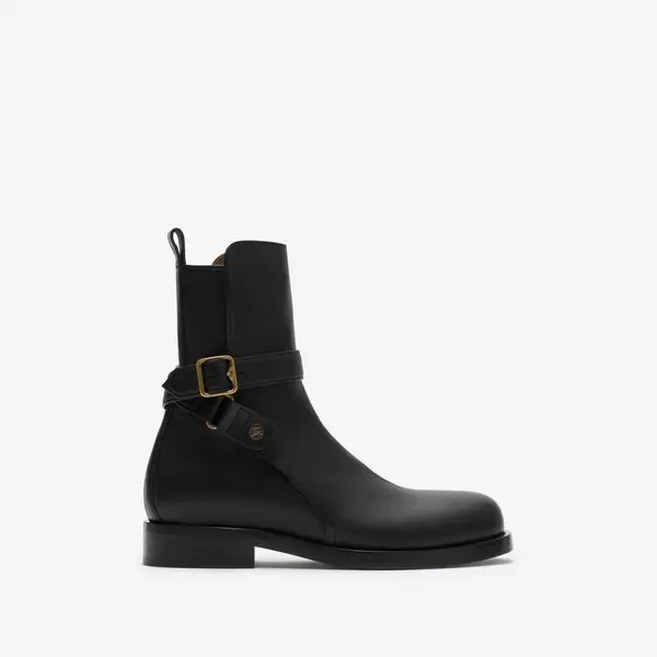 Burberry Leather Ankle Boots With Buckle Detail - Black
