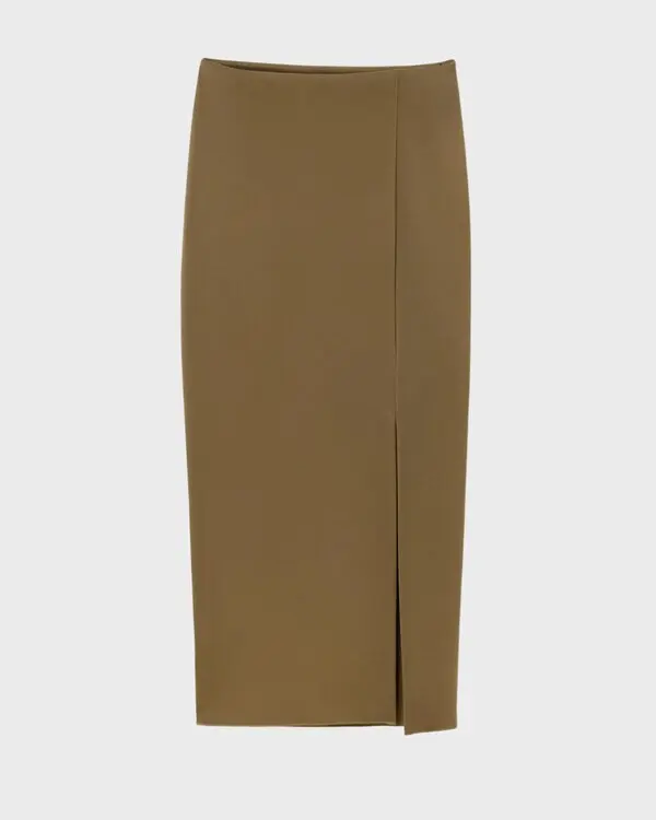 HOUSE OF DAGMAR Fitted Midi Skirt With Side Slit - Dark Green