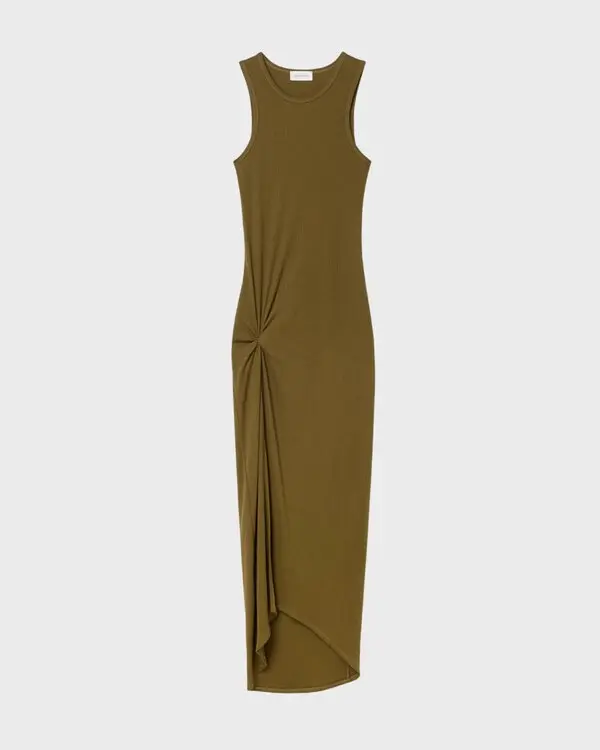 HOUSE OF DAGMAR Knot Detail Ribbed Tank Dress - Dark Green