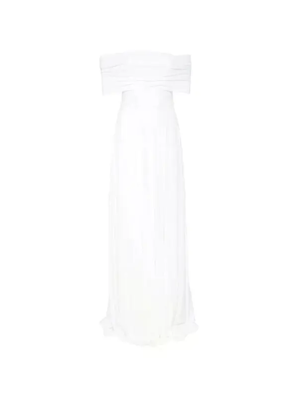 Norma Kamali Off-shoulder Pleated Gown - White