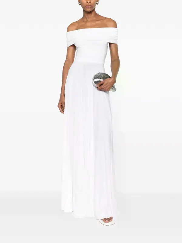 Norma Kamali Off-shoulder Pleated Gown