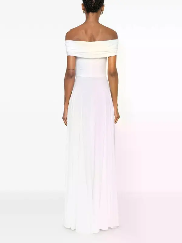 Norma Kamali Off-shoulder Pleated Gown