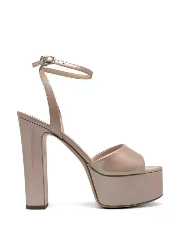 Casadei Patty Patent-finish Platform Sandals - Neutrals