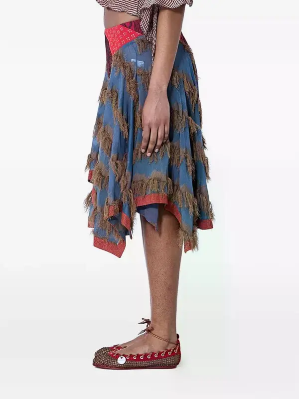 KIKO KOSTADINOV Asymmetrical Hem Midi Skirt With Fringe Detail - Blue