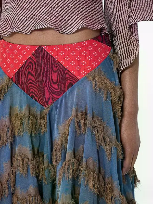 KIKO KOSTADINOV Asymmetrical Hem Midi Skirt With Fringe Detail