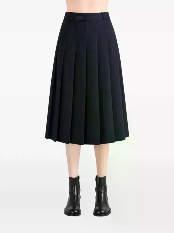 Auralee Belted Pleated Midi Skirt