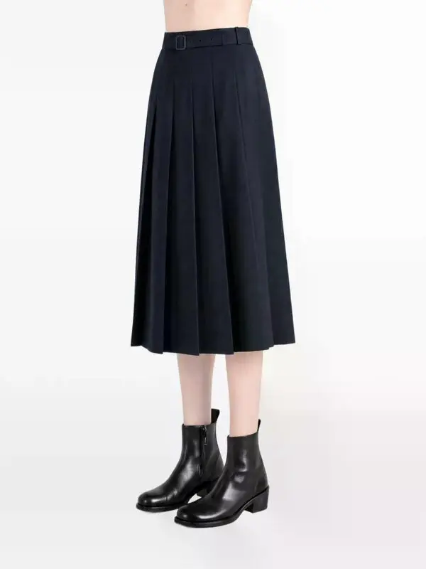 Auralee Belted Pleated Midi Skirt