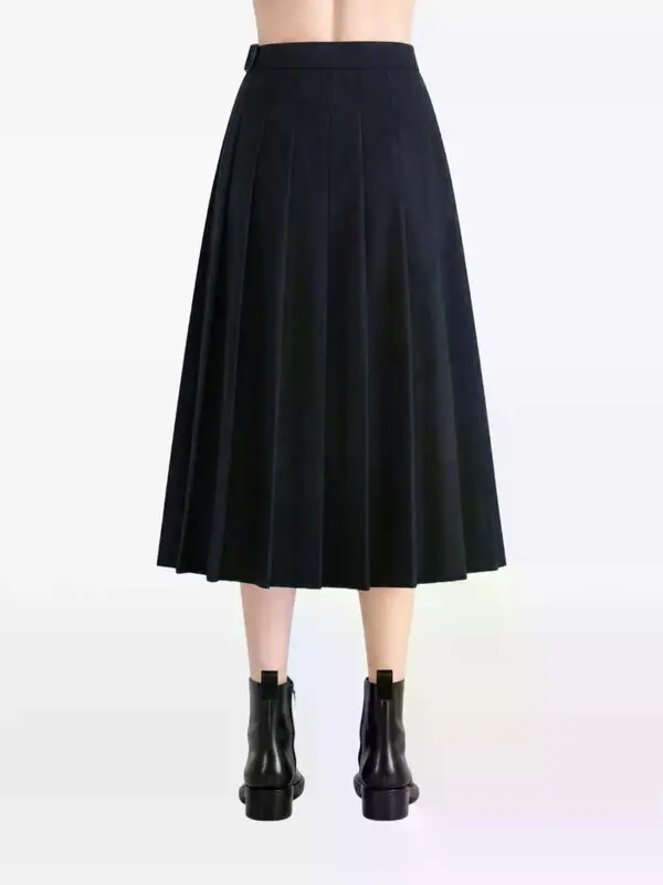 Auralee Belted Pleated Midi Skirt