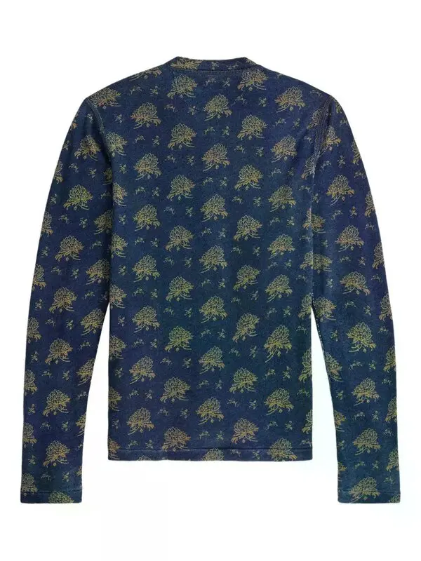 Ralph Lauren Buttoned Floral Long-sleeved T-shirt - Blue