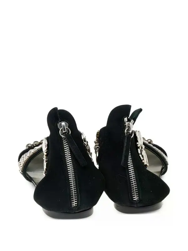 GIUSEPPE ZANOTTI Suede Embellished Ankle Cuff Flat Sandals - Black