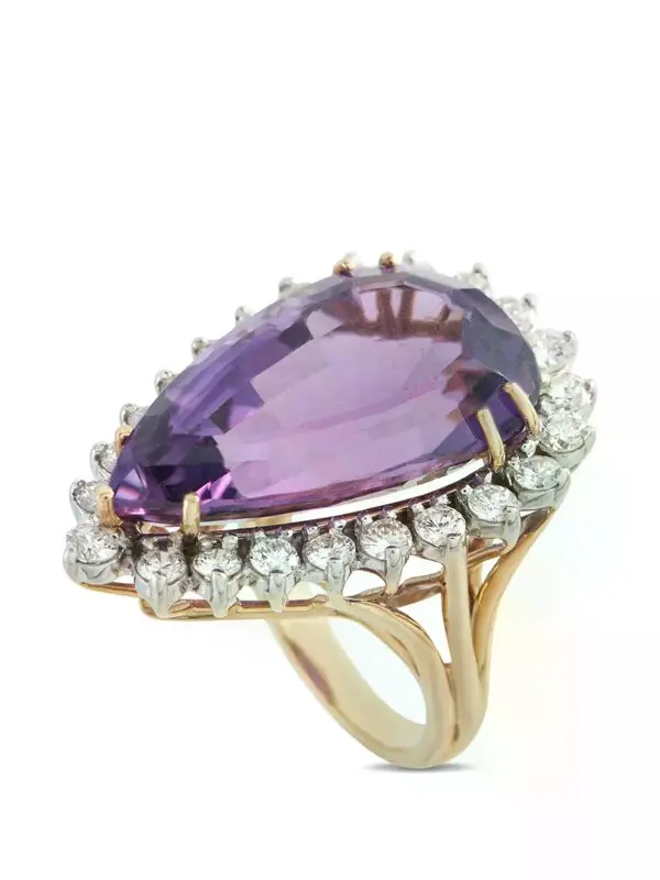 LB EXCLUSIVE Amethyst And Diamond Halo Ring In 14k Rose Gold - Pink