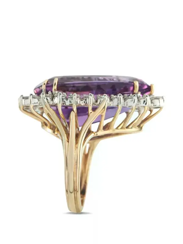 LB EXCLUSIVE Amethyst And Diamond Halo Ring In 14k Rose Gold