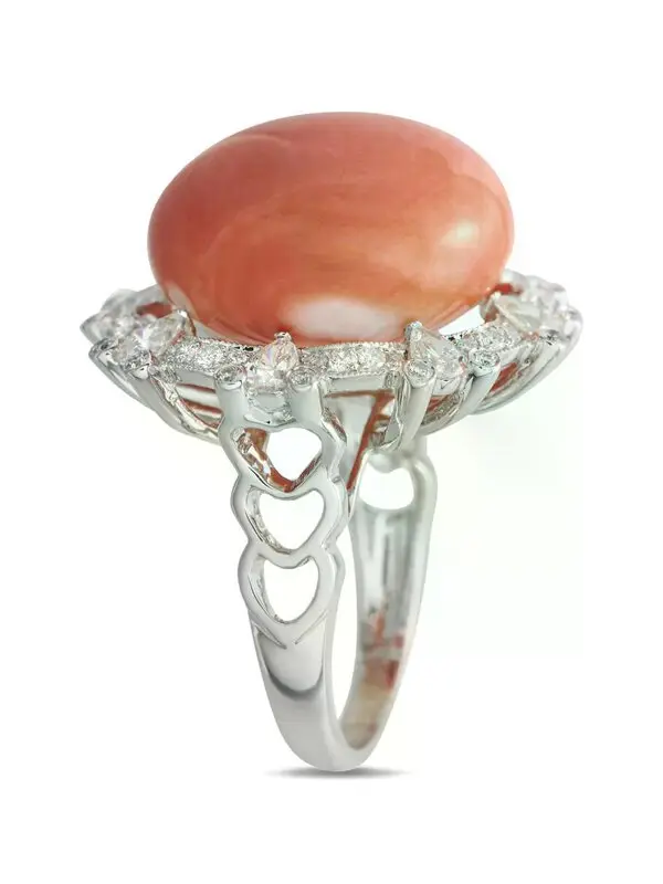 LB EXCLUSIVE Coral And Diamond Ring In 18k White Gold
