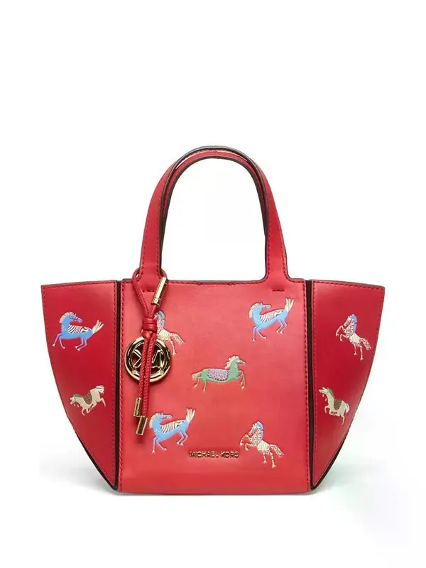 Michael Kors Jordi Horse-print Leather Tote Bag - Red