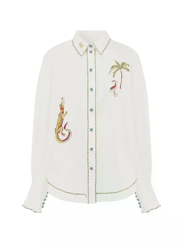 ALEMAIS Aleles Camelias Embellished Shirt - White