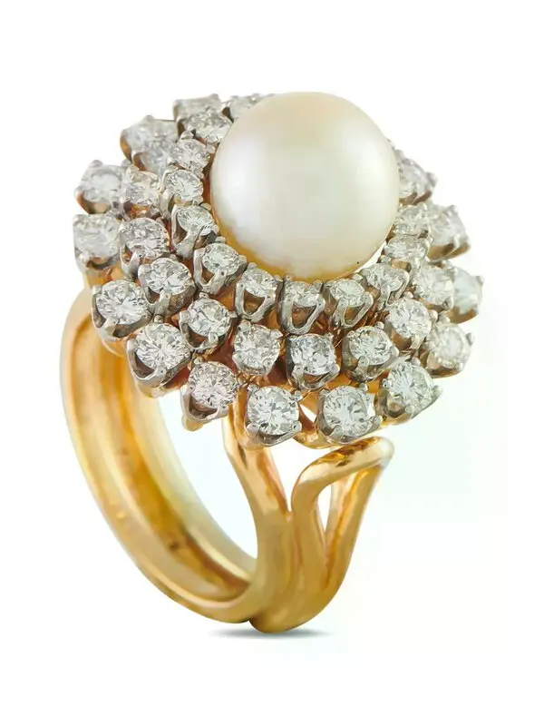 Mikimoto Pearl And Diamond Ring In 18k Yellow