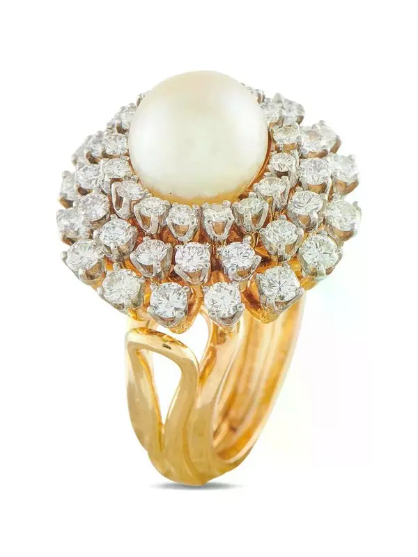 Mikimoto Pearl And Diamond Ring In 18k Yellow
