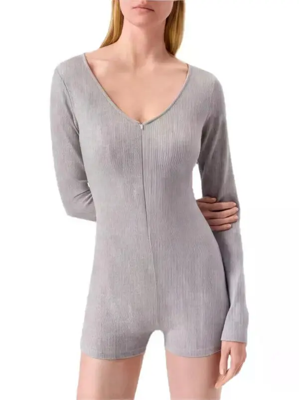 Alo Yoga Ribbed Long-sleeve Playsuit - Grey