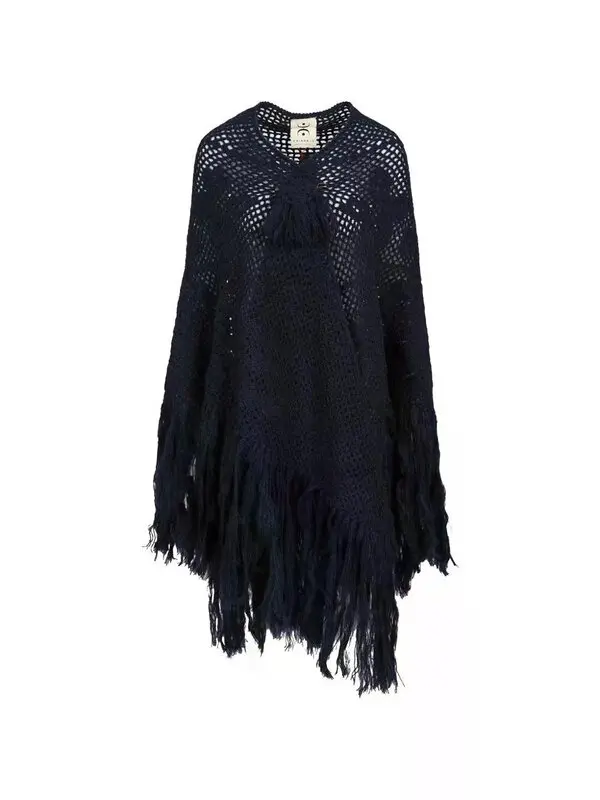 CHIARA IS Coperta Peonia Fringed Crochet Scarf - Blue