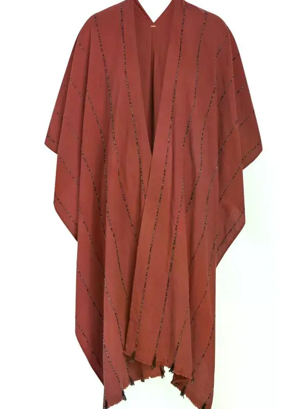 Caravana Embellished Frayed Cape - Red