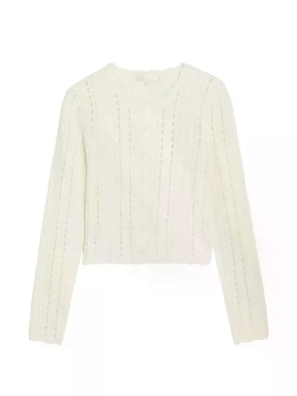 LoveShackFancy Pointelle-knit Scalloped-edge Cardigan - White
