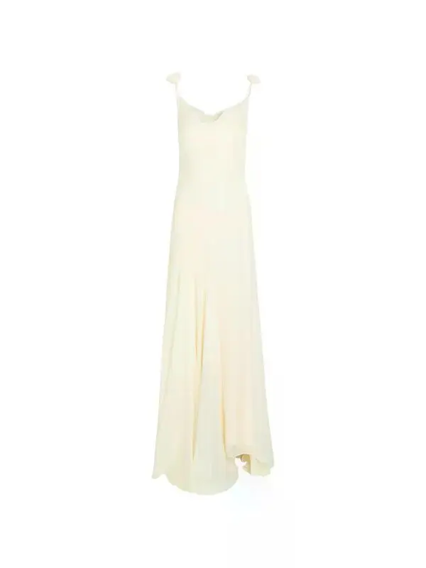 DE LA VALI Dia Lace-trimmed Floral-appliqué Maxi Dress - Neutrals