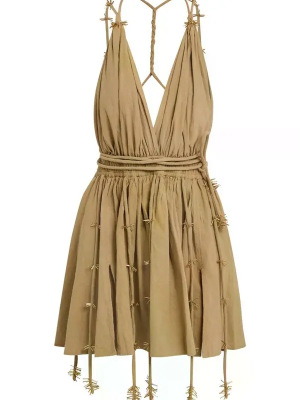 Caravana Artisana Fringed Mini Dress - Neutrals