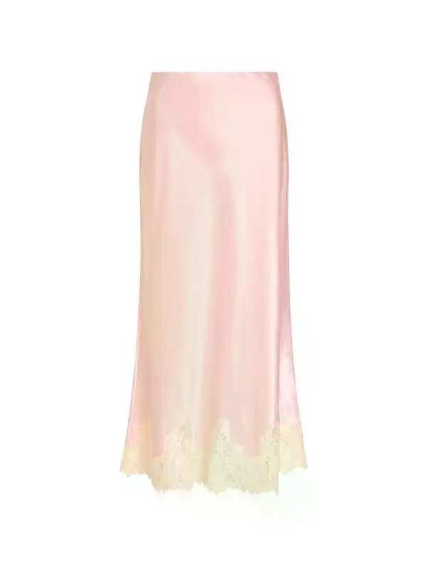 REFORMATION Carolina Lace-trim Satin Midi Skirt - Pink