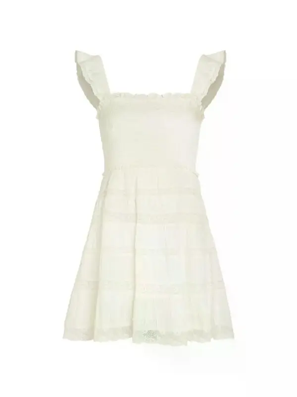 LoveShackFancy Colbera Shirred Ruffled-sleeve Mini Dress - White