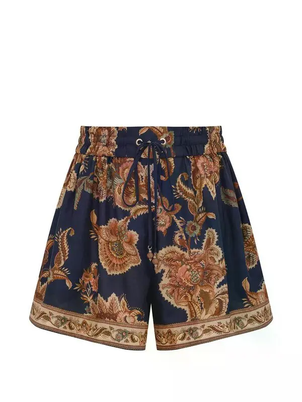 Zimmermann Aster Relaxed Fit Floral Print Silk Habutae Shorts - Blue
