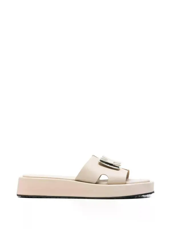 SERGIO MORETTI FIRENZE Logo Plaque Platform Slippers - Neutrals