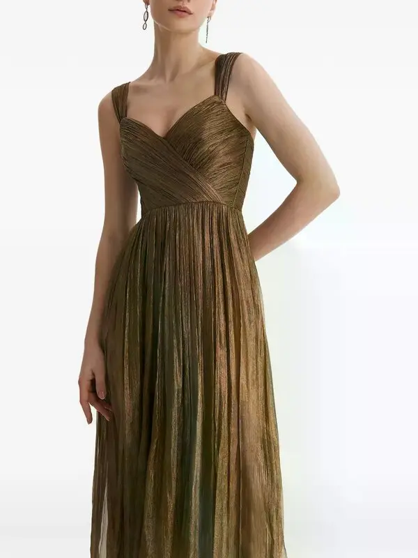 FRAMBOISE Maldon Plissé Lace-up Midi Dress - Brown