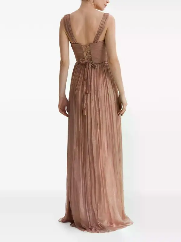 FRAMBOISE Plissé Lace-up Maxi Dress
