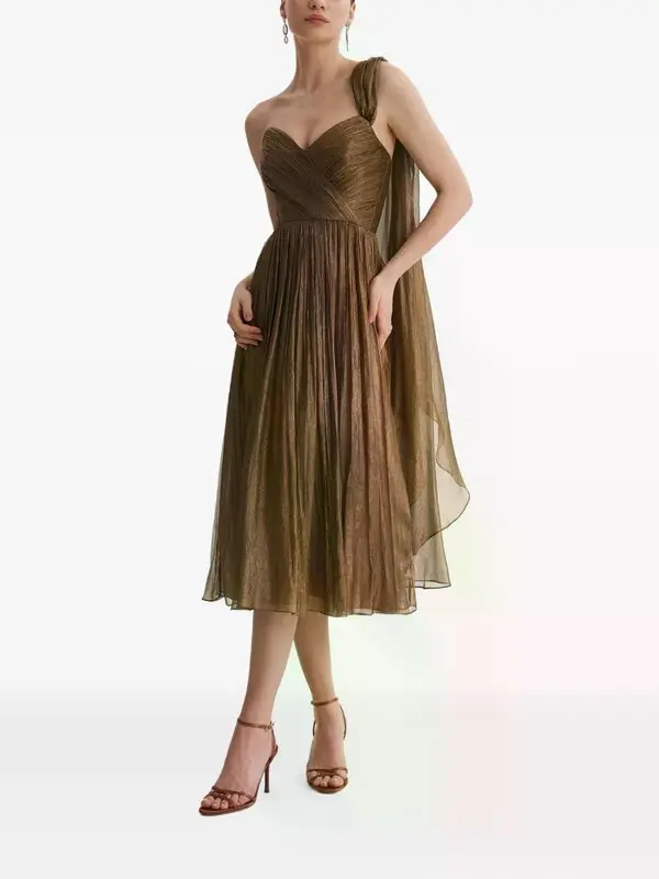 FRAMBOISE Kassia Plissé-effect One-shoulder Midi Dress