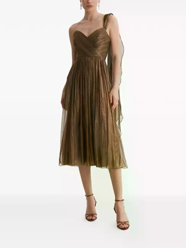FRAMBOISE Kassia Plissé-effect One-shoulder Midi Dress