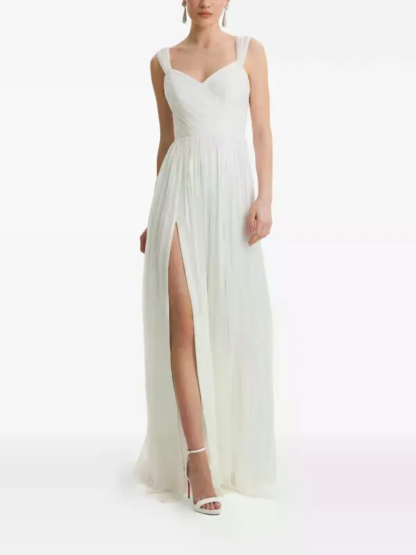 FRAMBOISE Delano Pleated Lace-up Maxi Dress - White