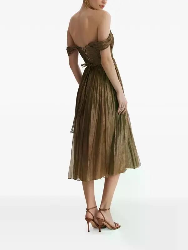 FRAMBOISE Giavera Pleated Off-shoulder Midi Dress