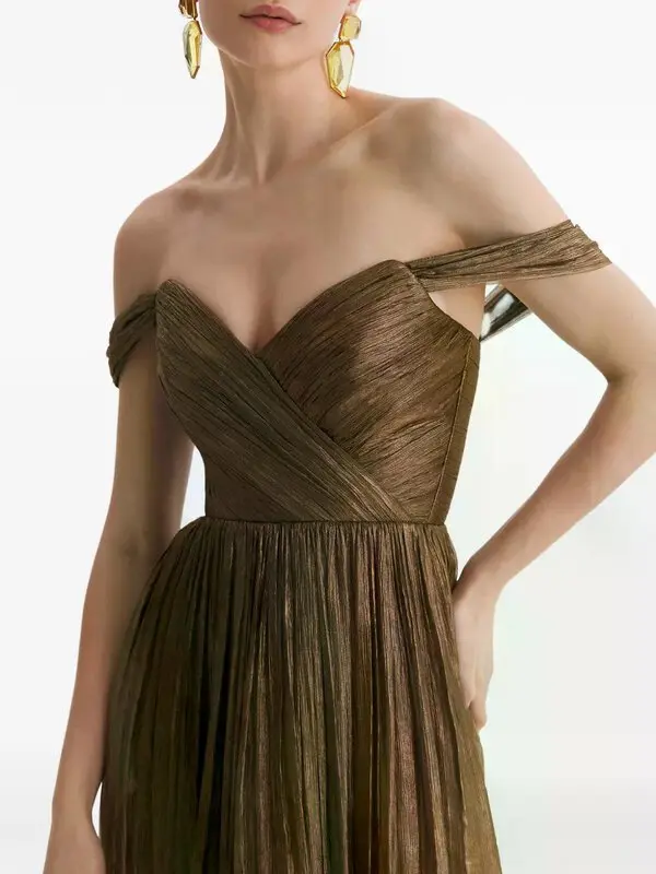 FRAMBOISE Giavera Pleated Off-shoulder Midi Dress