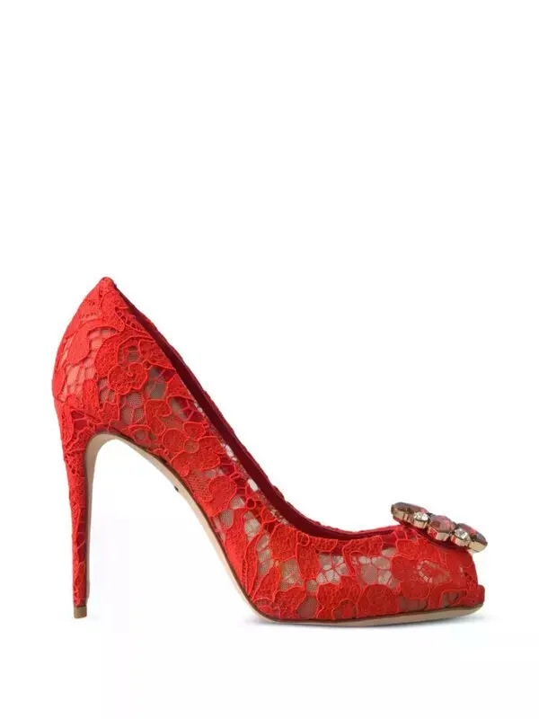 Dolce & Gabbana Taormina Lace Crystal-embellished Peep-toe Pumps - Red