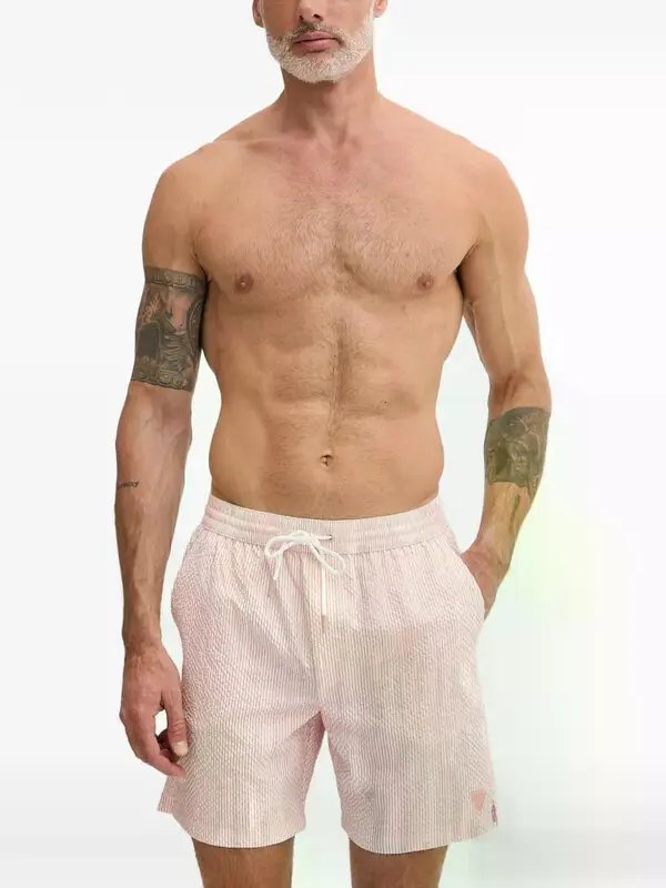 Guess Striped Seersucker Swim Shorts - Pink