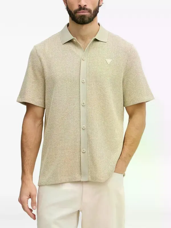 Guess Logo-patch Waffle-knit Shirt - Neutrals