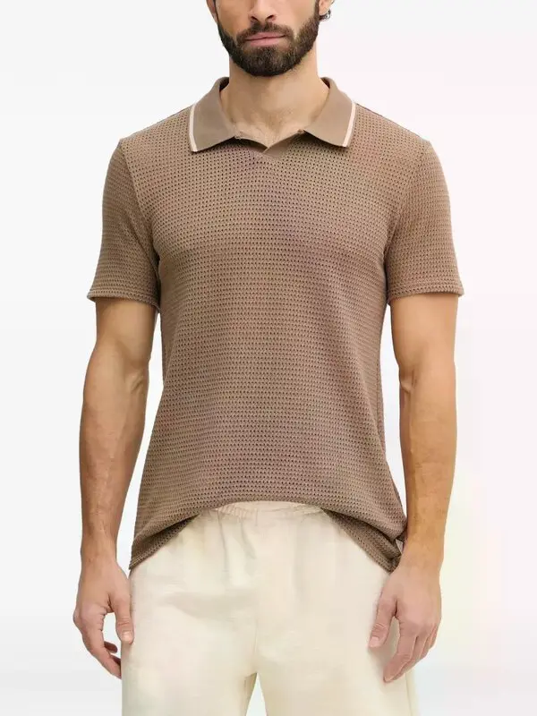 Guess Daryl Open-knit Polo-collar T-shirt - Brown