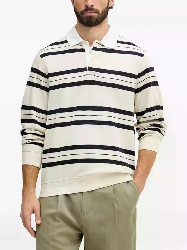 Guess Striped Long-sleeve Polo-collar Sweater - Neutrals