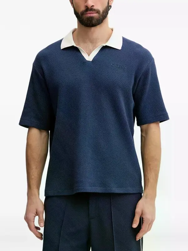 Guess Logo-appliqué Waffle-knit T-shirt - Blue